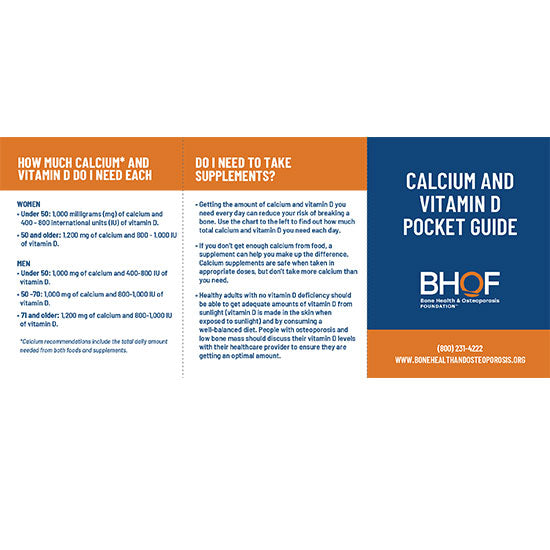 Calcium and Vitamin D Pocket Guide - 50 Pack – Bone Health and ...